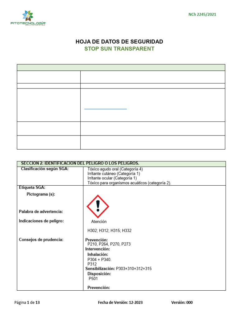 HDS Stop Sun.1 | PDF | Infección | Toxicidad
