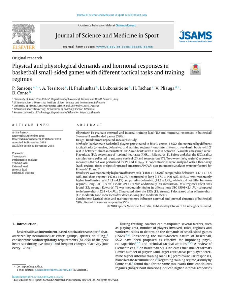 2018 - Sansone - Etal - JSAMSSSG - Physical and Physiological Demands and Hormonal Responses ...