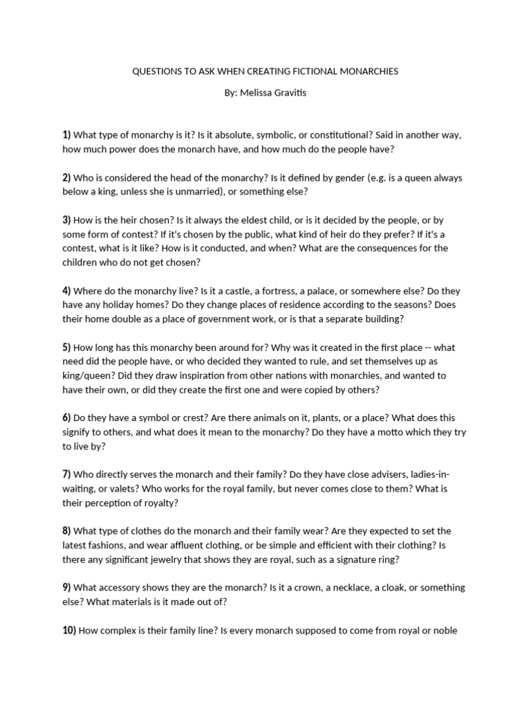 Questions To Ask When Creating Fictional Monarchies | PDF | Monarchy ...