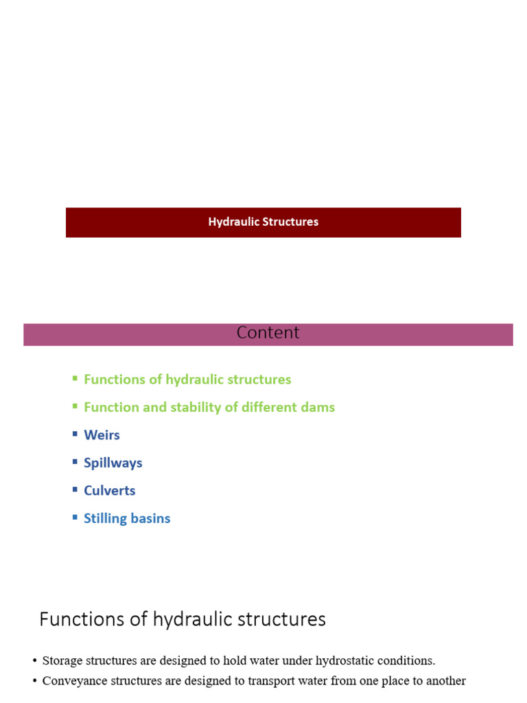 Hydraulic Structures and Dams Overview | PDF | Spillway | Dam