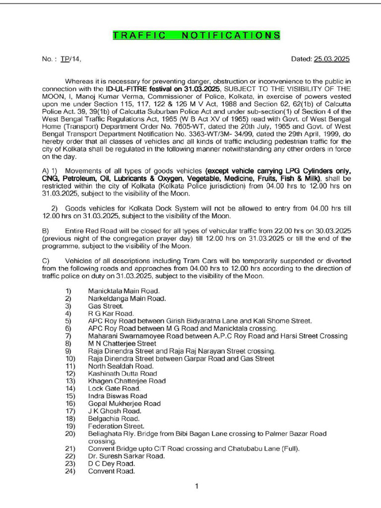 Traffic Notification 1 | PDF