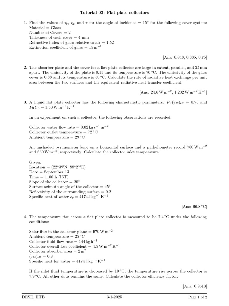 Flat Plate Collector Calculations Guide | PDF | Heat Transfer ...