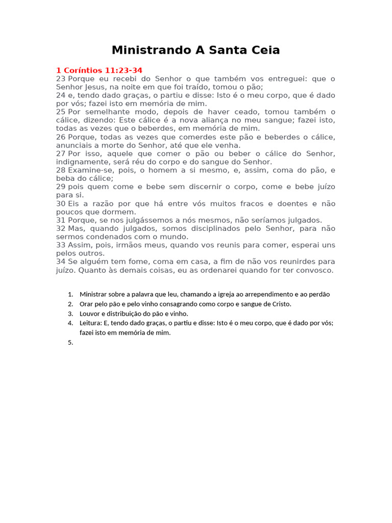 Ministrando A Santa Ceia | PDF