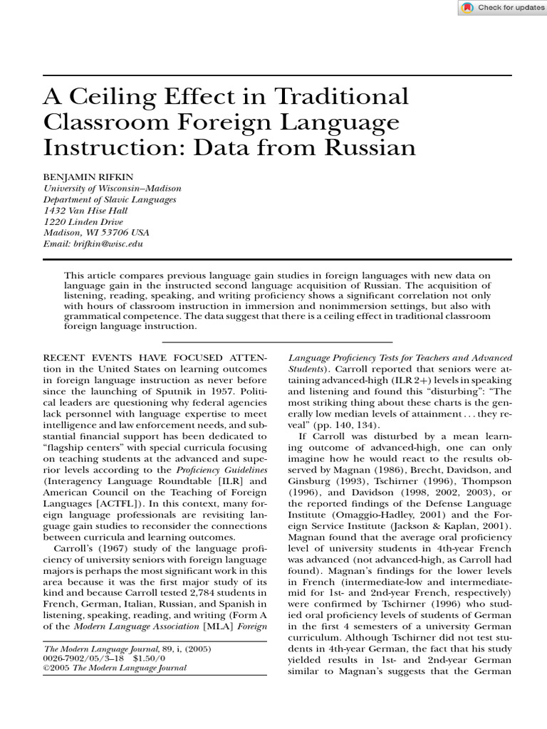Ceiling Effect in Russian Language Learning | PDF | Statistics ...