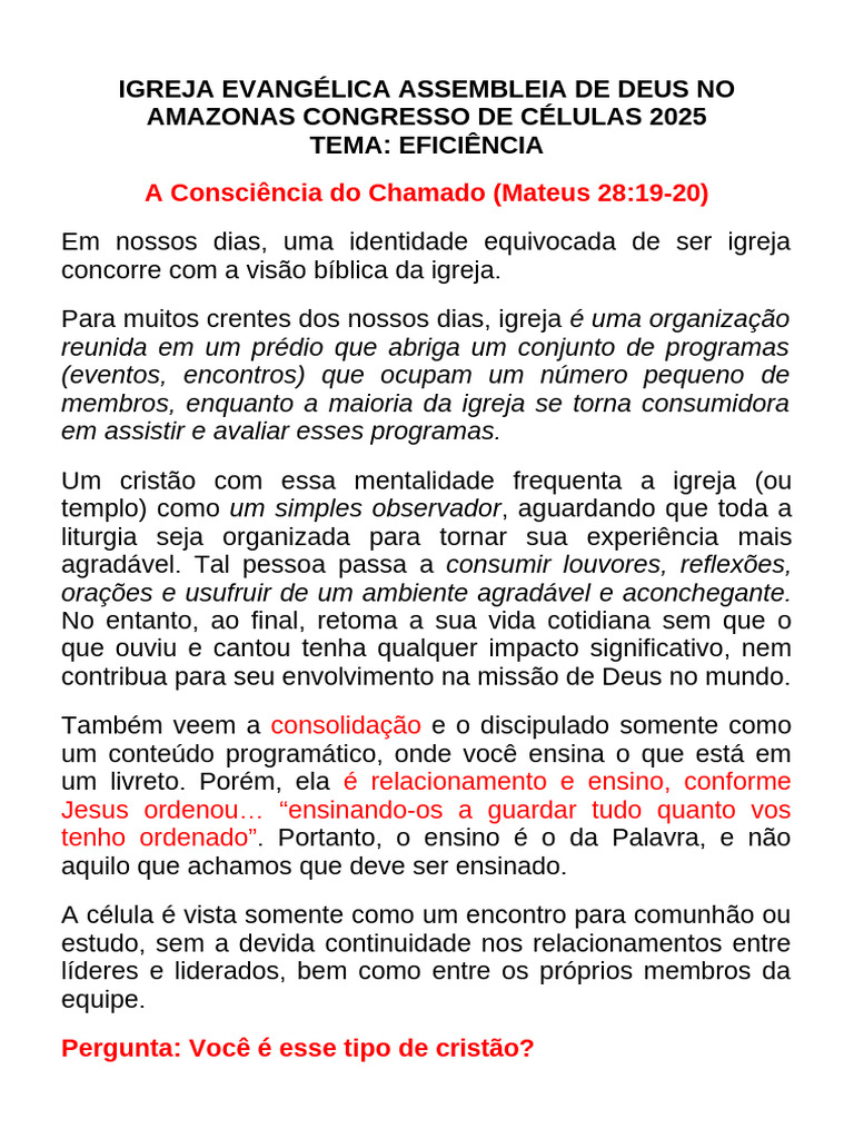A Consciência do Chamado | PDF | Igreja cristã | Jesus