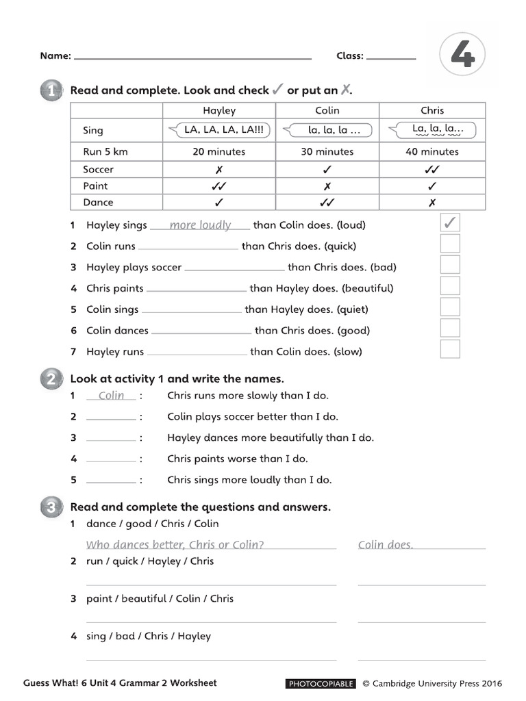 Guess What - 6 - AE - Unit 4 - Grammar Worksheet 2 | PDF