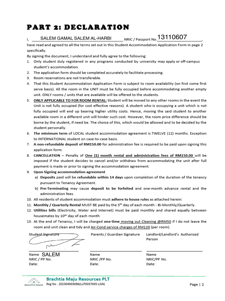 Student Accommodation Declaration Form 2024 (1) | PDF | Lease