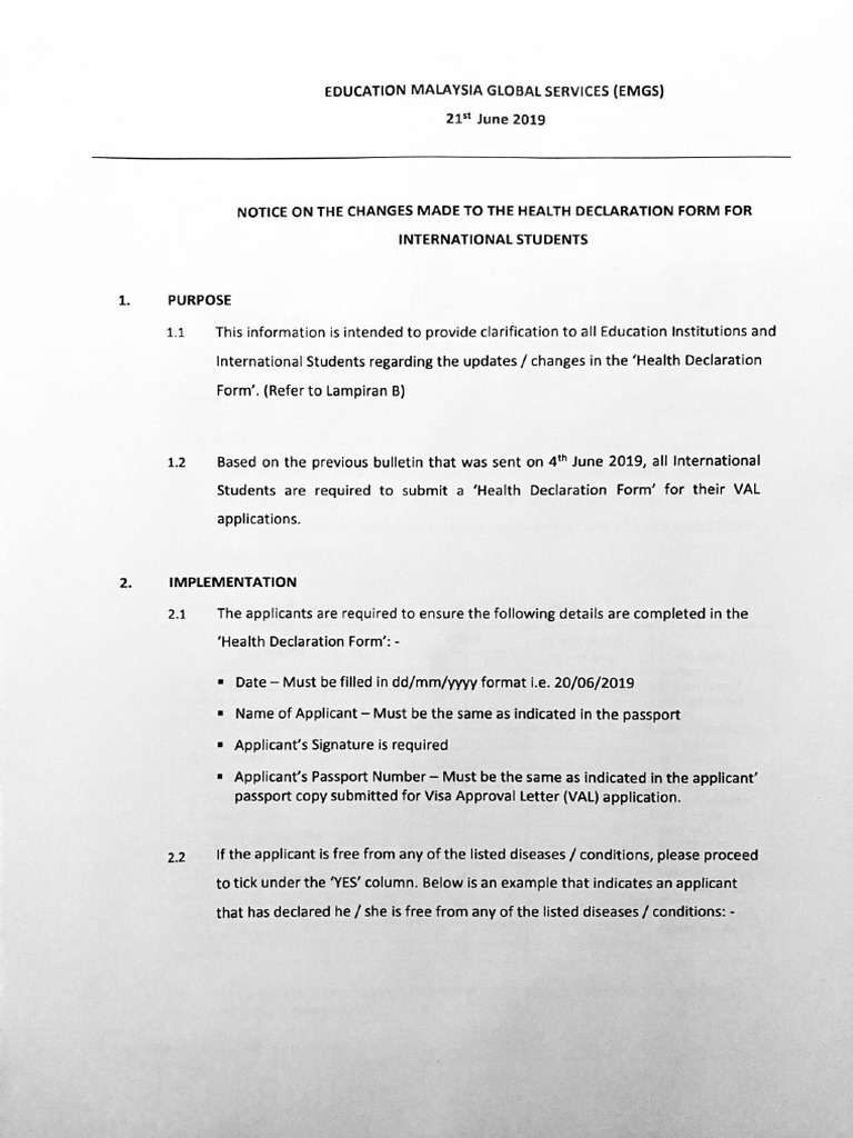 Health Declaration Form | PDF