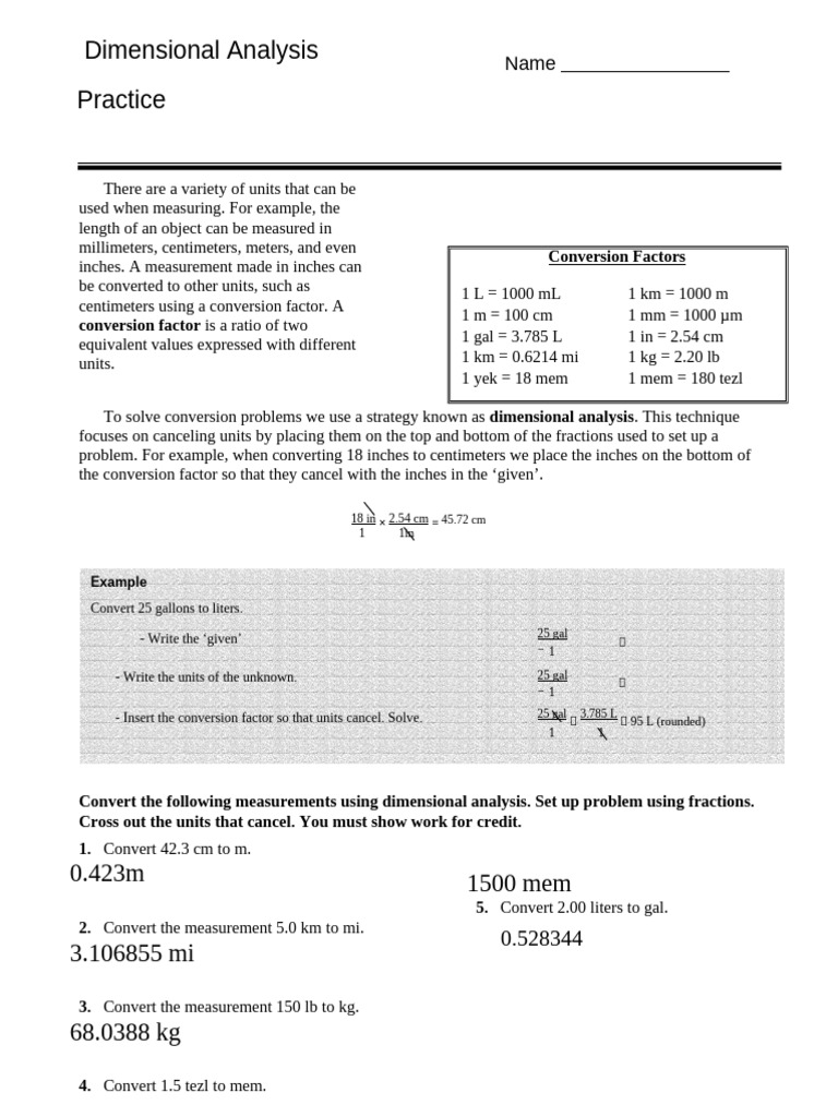 Dimensional Analysis Practice Problems | PDF | Inch | Gallon