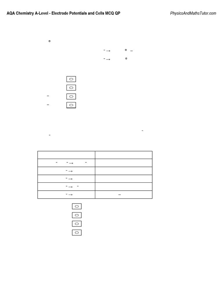 Electrode Potentials and Cells MCQ QP | PDF