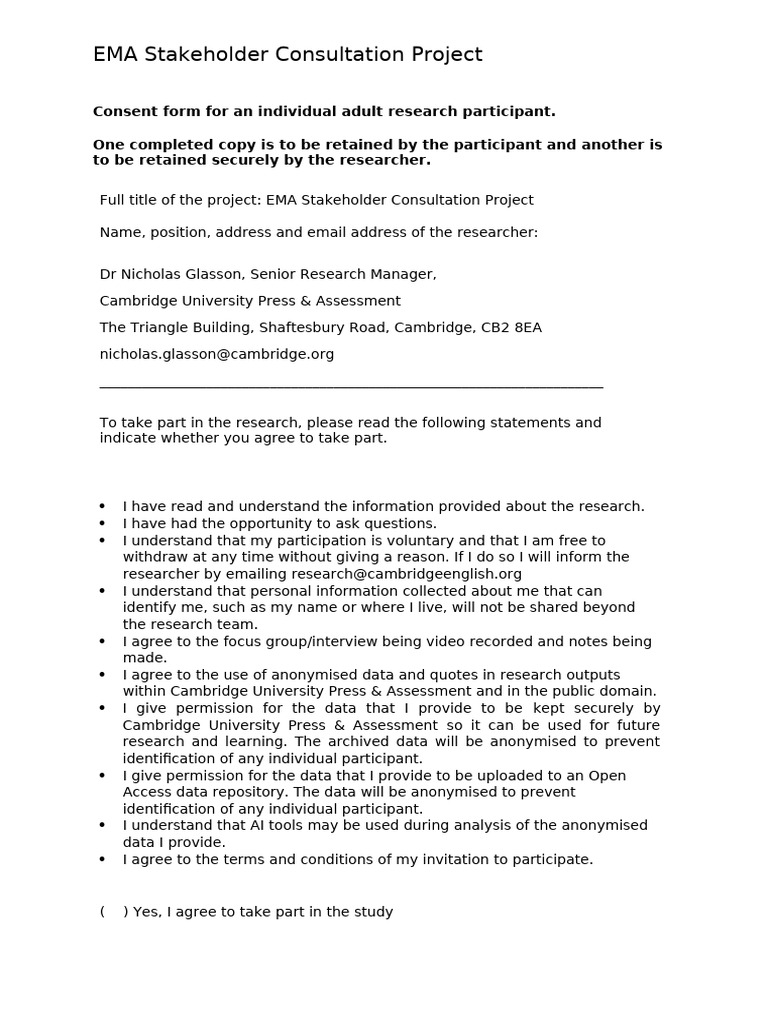 EMA Project - Consent Form | PDF