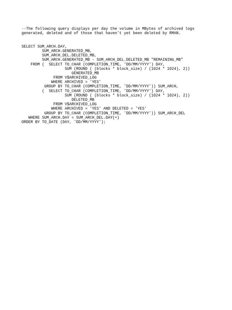 Archivelog Generated - Deleted | PDF