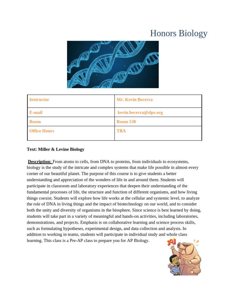 Honors Bio Syllabus 2021-2022 | PDF | Heredity | Genetics