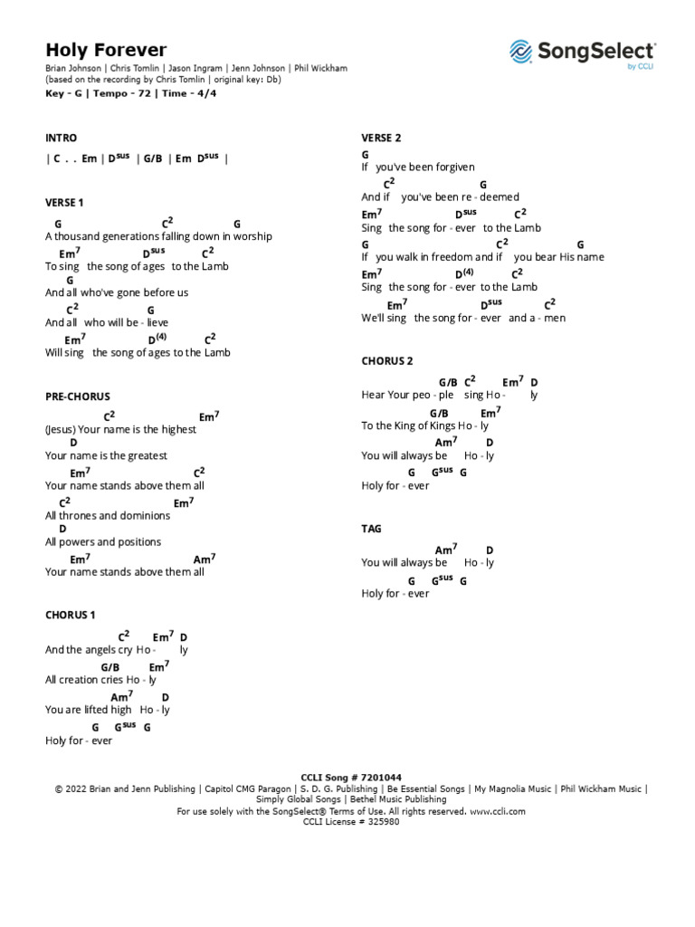 Holy Forever-chords-G | PDF | Song Structure | Christian Music