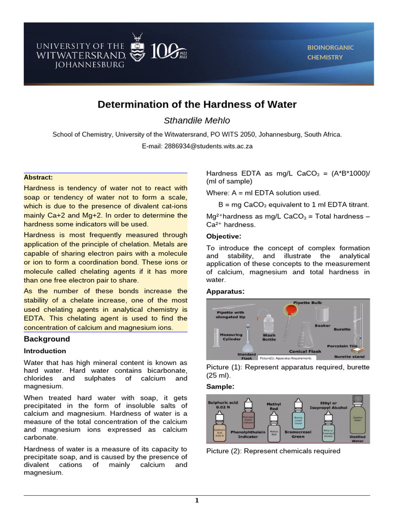 Measuring Water Hardness with EDTA | PDF | Titration | Chemistry