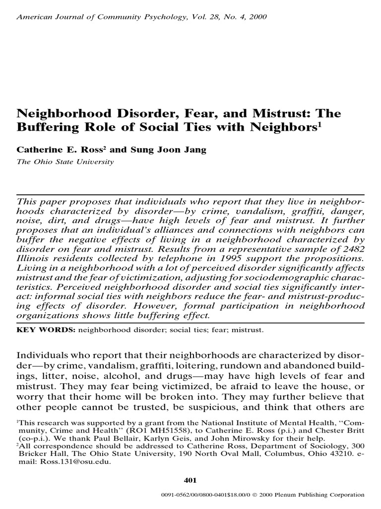 Neighborhood Disorder, Fear, and Mistrust The Buffering Role of Social ...