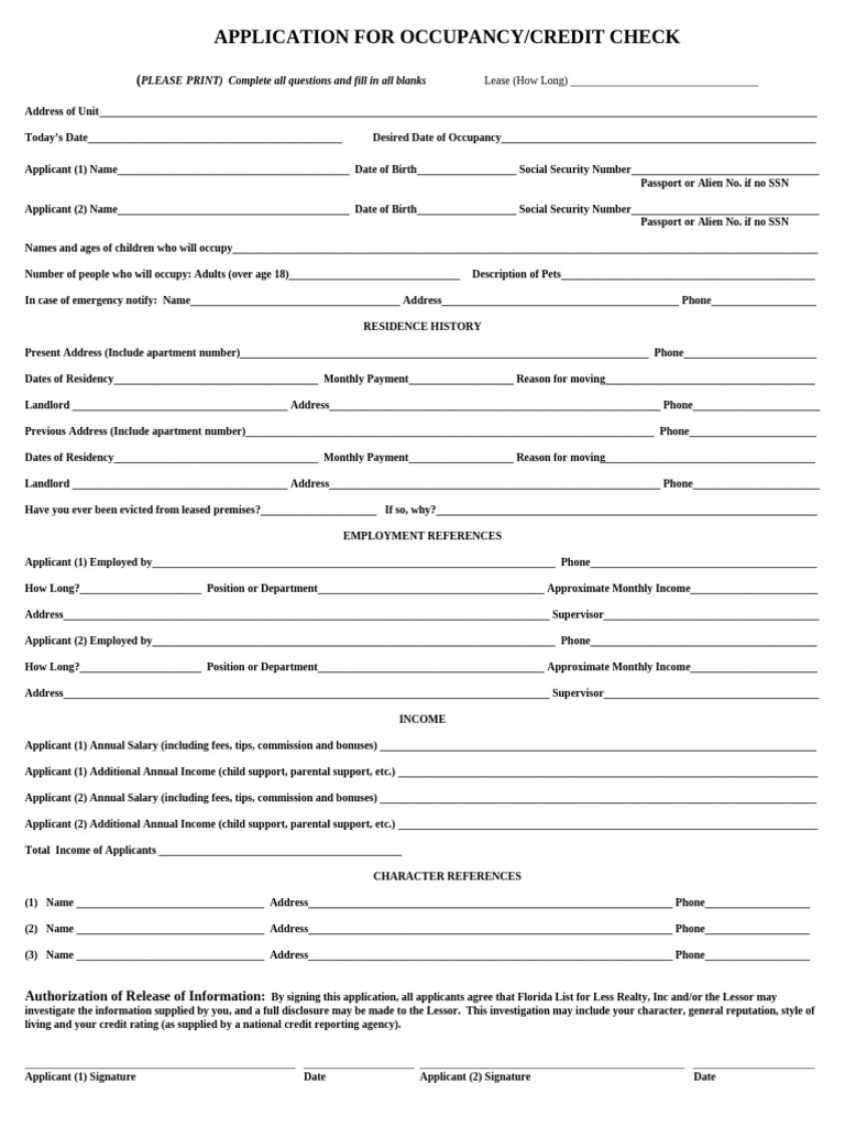 Application For Occupancy | PDF | Lease | Landlord