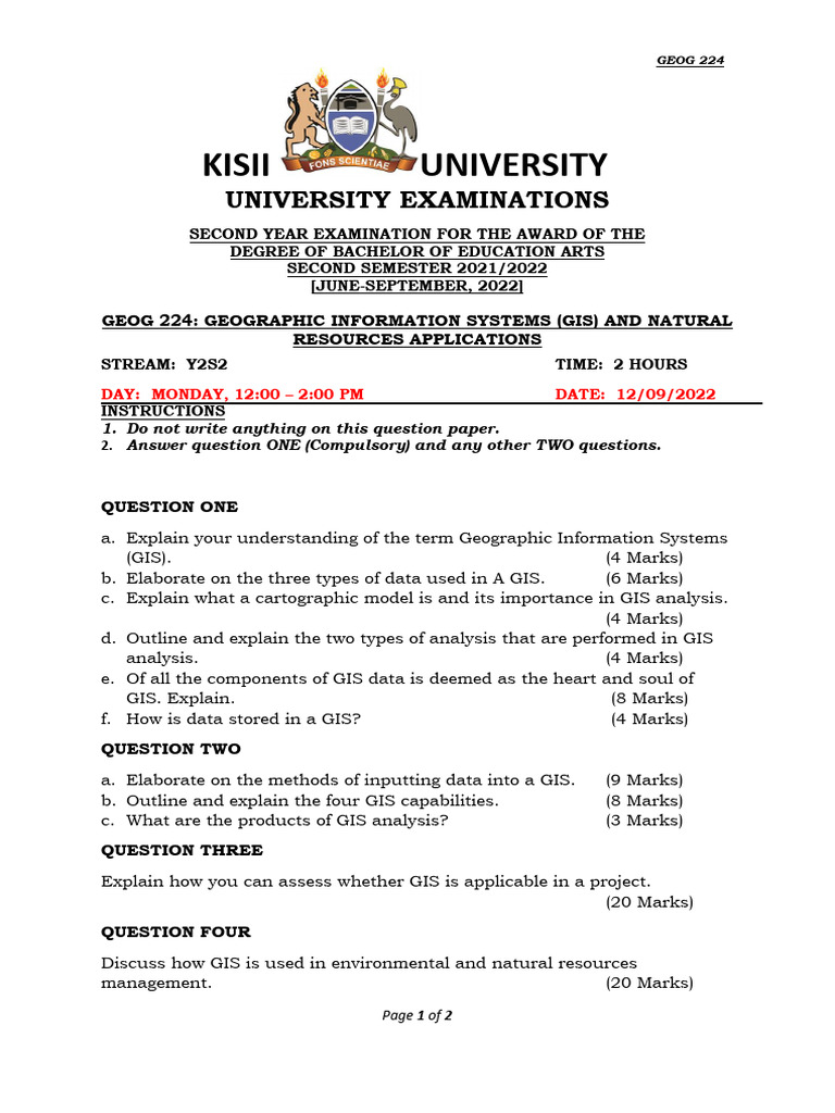 GEOG 224 GIS and Resource Management | PDF