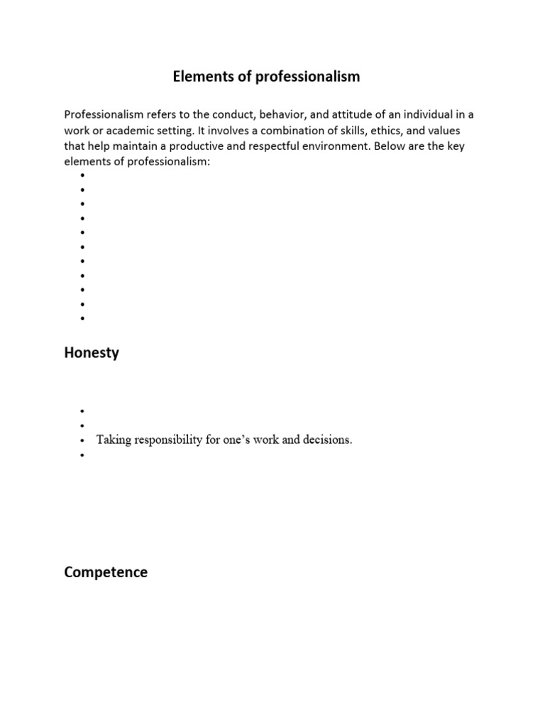 Key Elements of Professionalism | PDF | Disciplines | Integrity