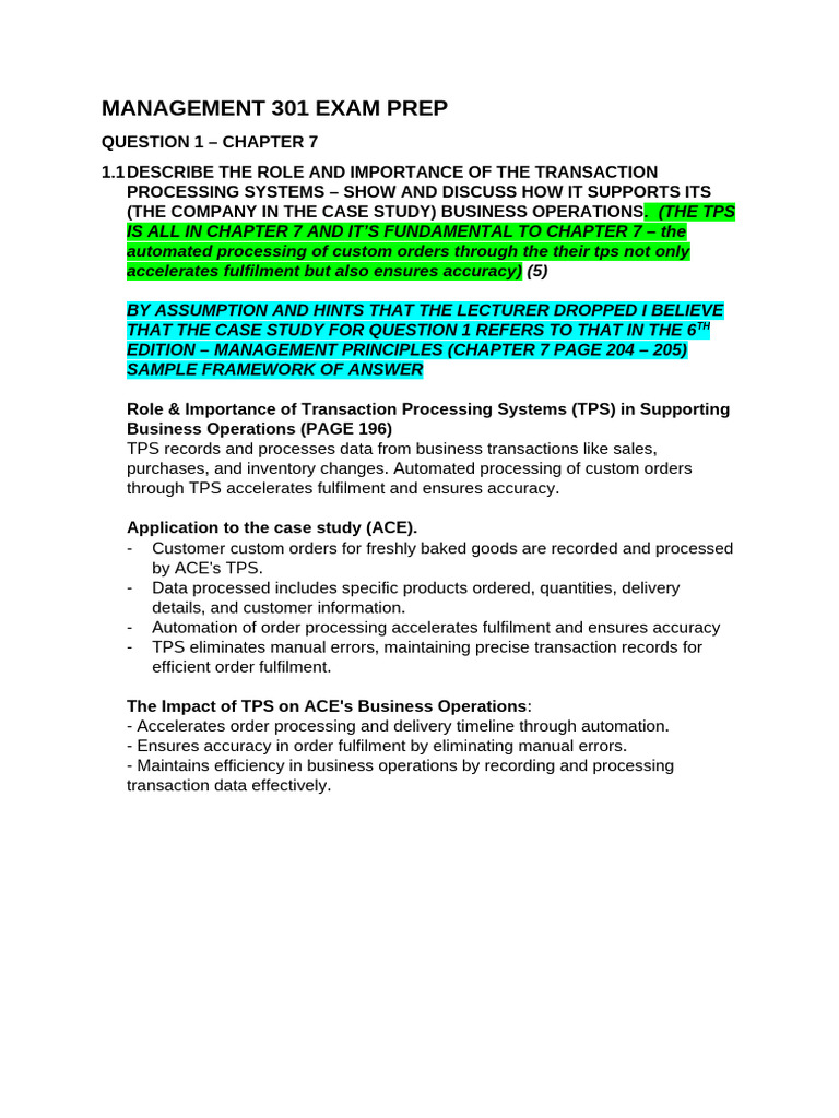 Management 301 Exam Prep & Answer Framework | PDF | Energy Conservation ...