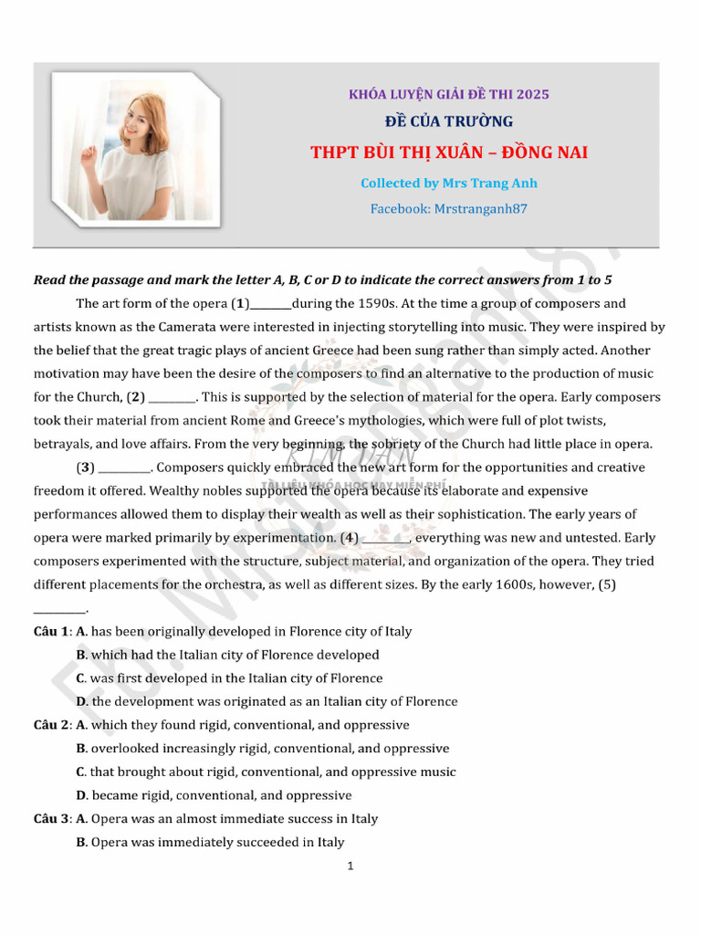 (LGD 2025) Bo de Thi Thu Mon Tieng Anh - Truong THPT Bui Thi Xuan - Tinh Dong Nai | PDF