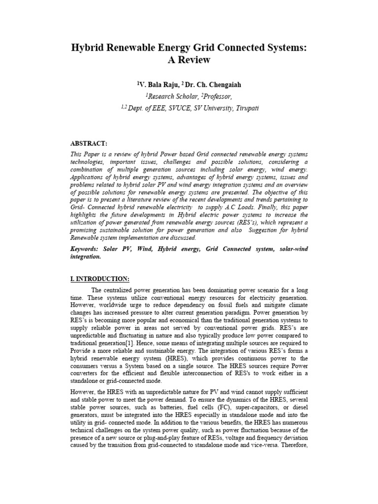 Hybrid Renewable Energy Grid Connected Systems | PDF | Photovoltaic ...
