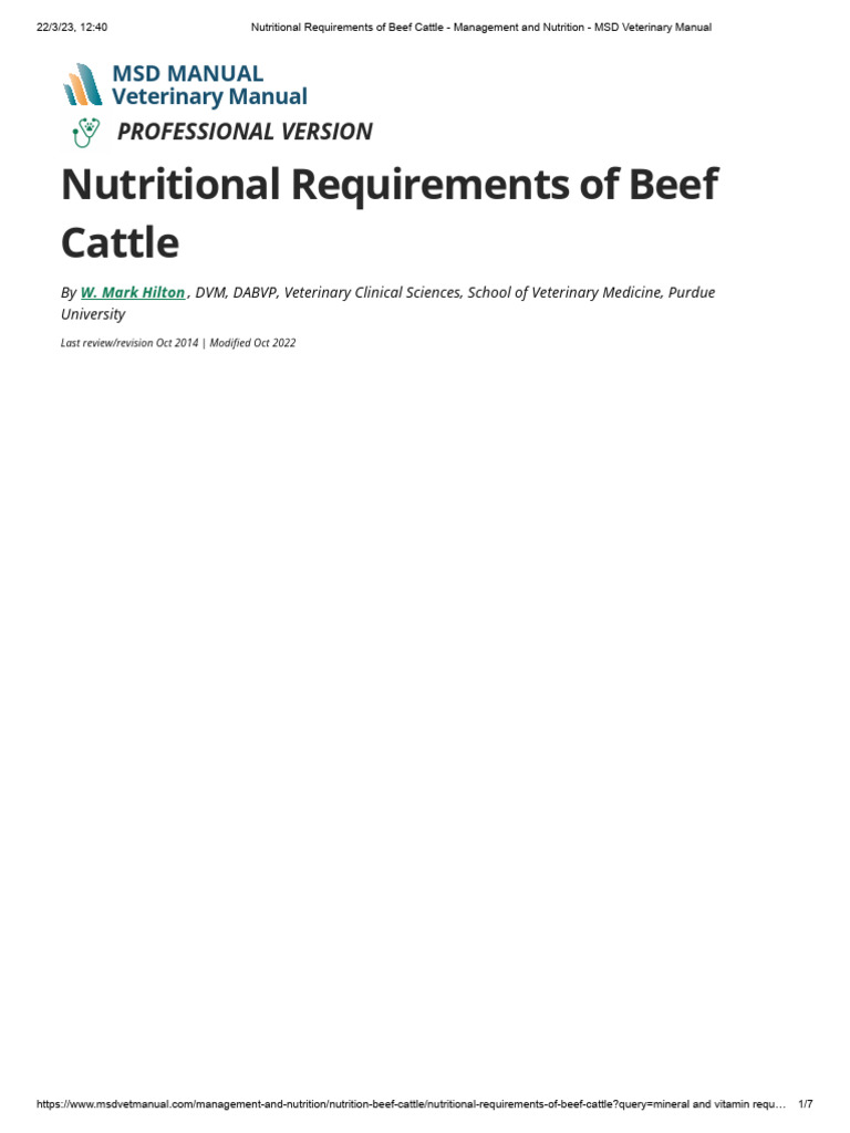 Beef Cattle - Management and Nutrition - MSD Veterinary Manual | PDF ...