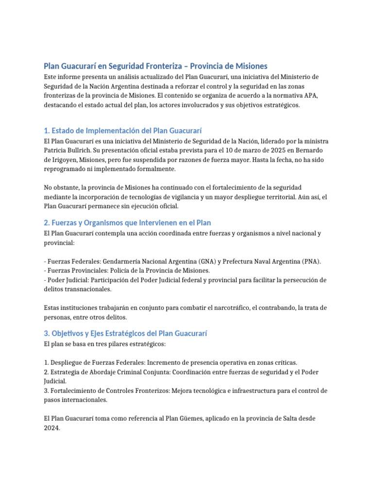 Informe Plan Guacurari Misiones | PDF | Seguridad nacional