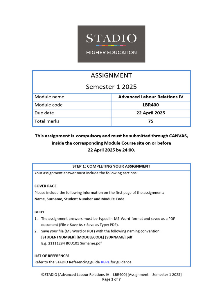 Advanced Labour Relations IV Assignment Guide | PDF | Artificial ...