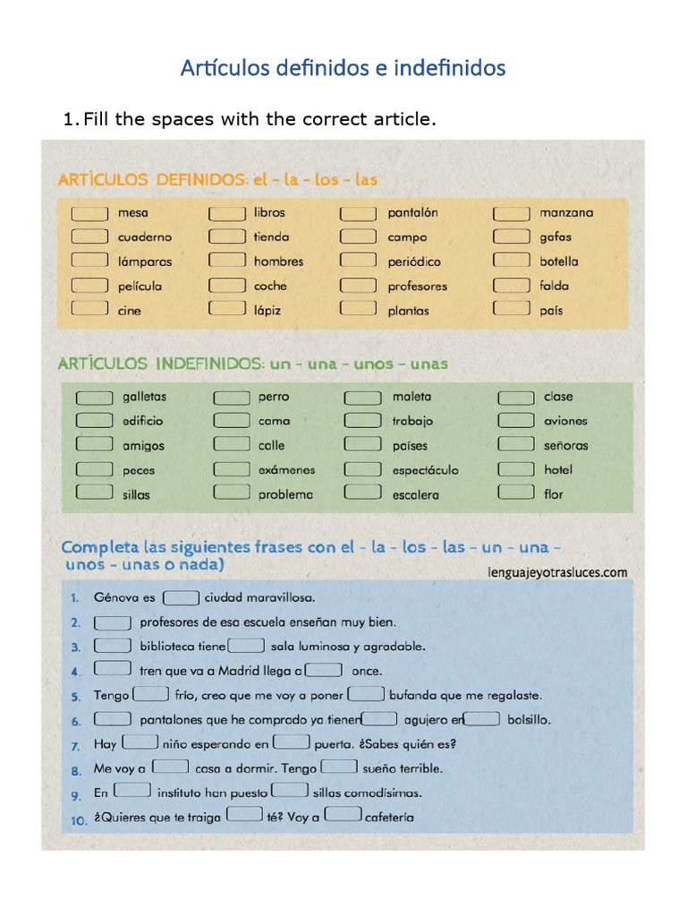 Artículos Definidos e Indefinidos y Genero | PDF