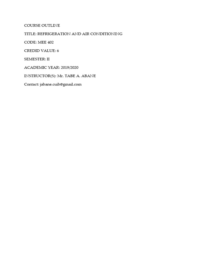 Course Outline For Refrig. AC | PDF | Engineering Thermodynamics | Building Automation