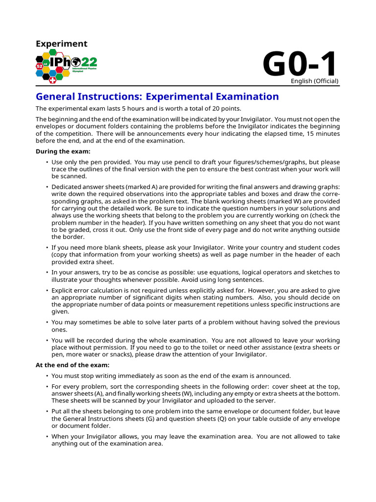Exam Experiment G0 English | PDF