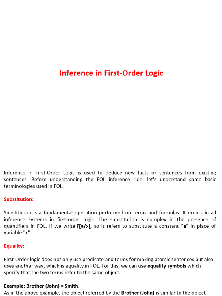 Inference in First-Order Logic | PDF | First Order Logic | Logic