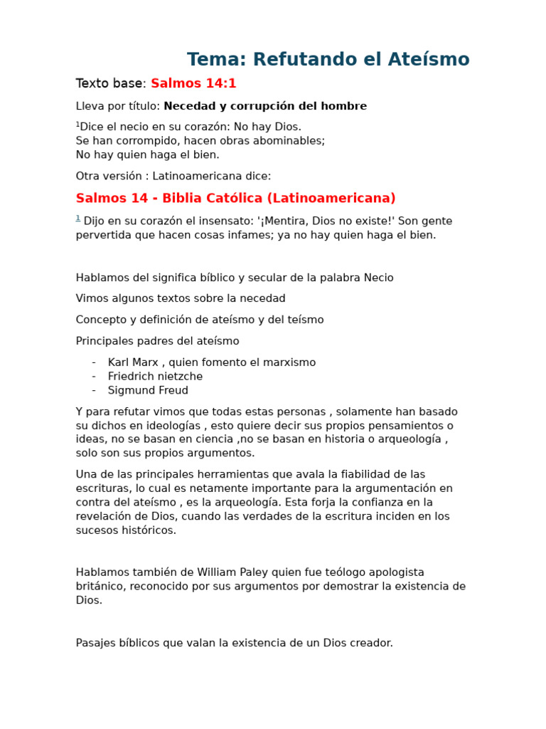 Refutación del Ateísmo: Argumentos y Evidencias | PDF