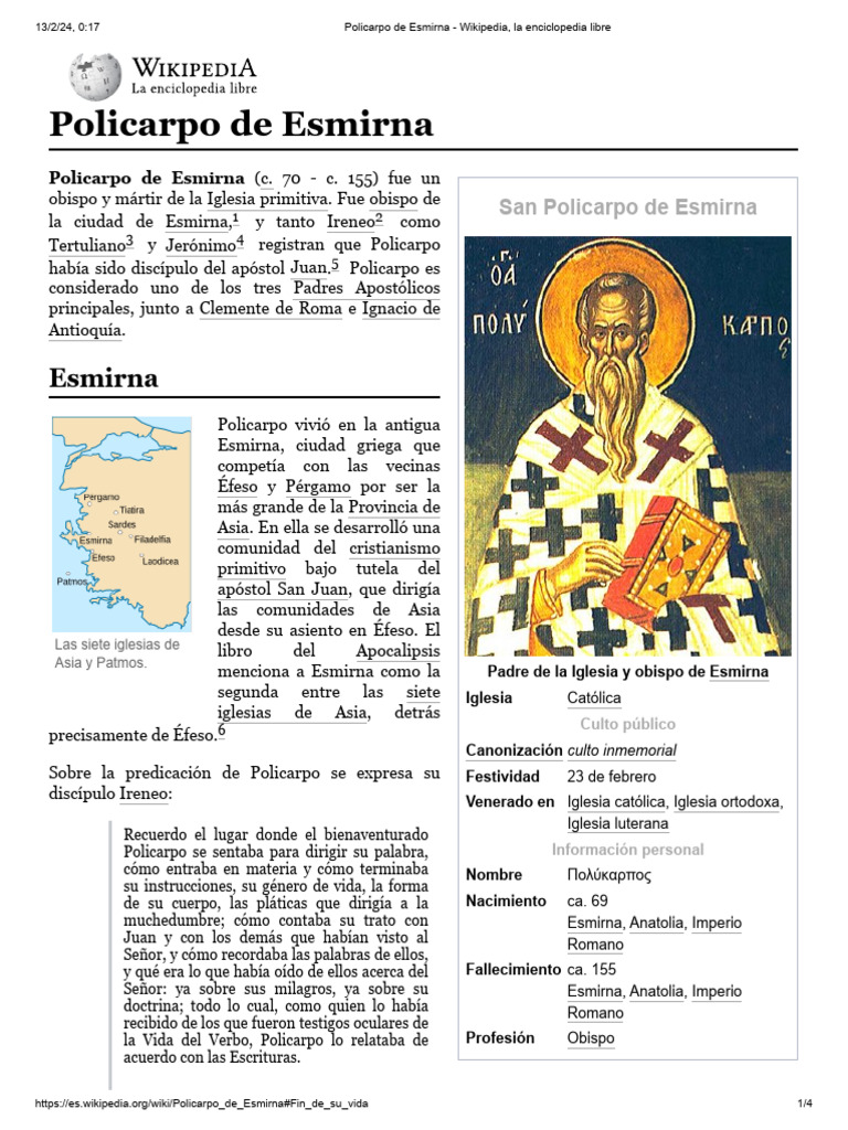 Biografía de San Policarpo de Esmirna | PDF | Cristianismo antiguo ...