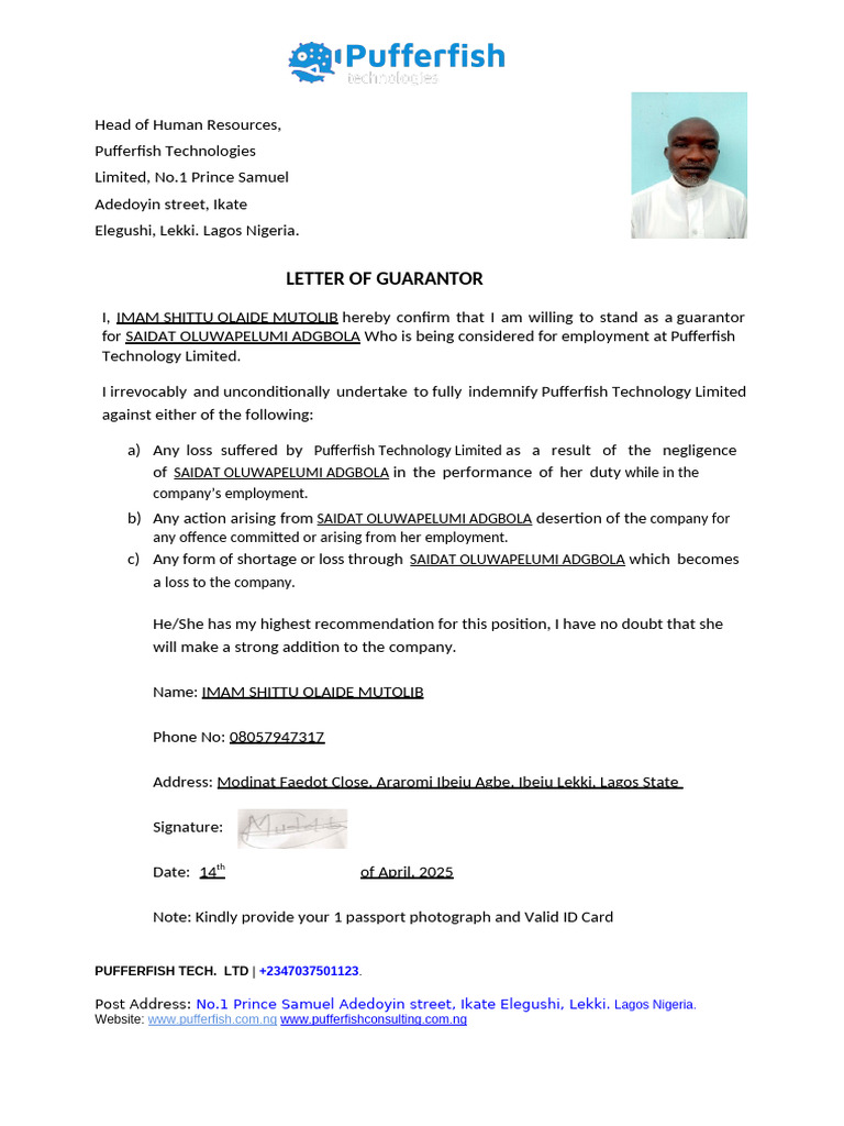 PTL Guarantor Form (Filled) | PDF