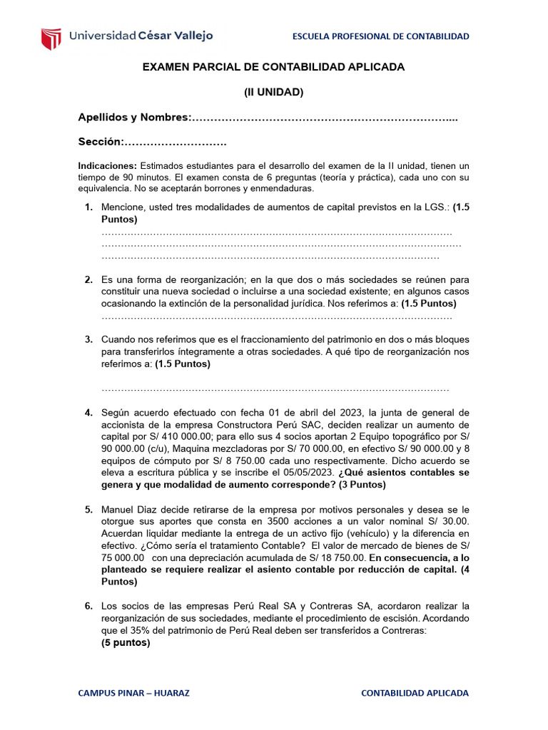 Examen Parcial Ii de Contabilidad Aplicada - C1 | PDF | Contabilidad | Servicios financieros