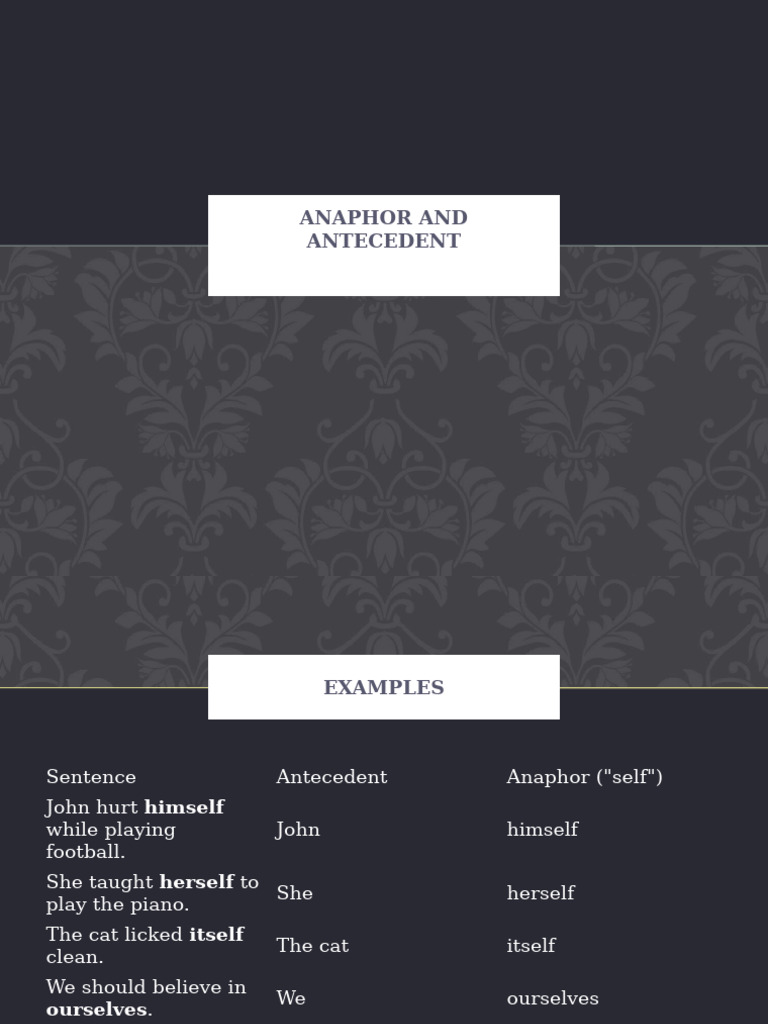 Anaphors and Antecedents Explained | PDF | Pronoun | Linguistic Morphology