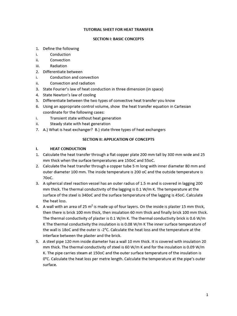 TUTORIAL SHEET FOR HEAT TRANSFER | PDF | Heat Transfer | Thermal Conduction
