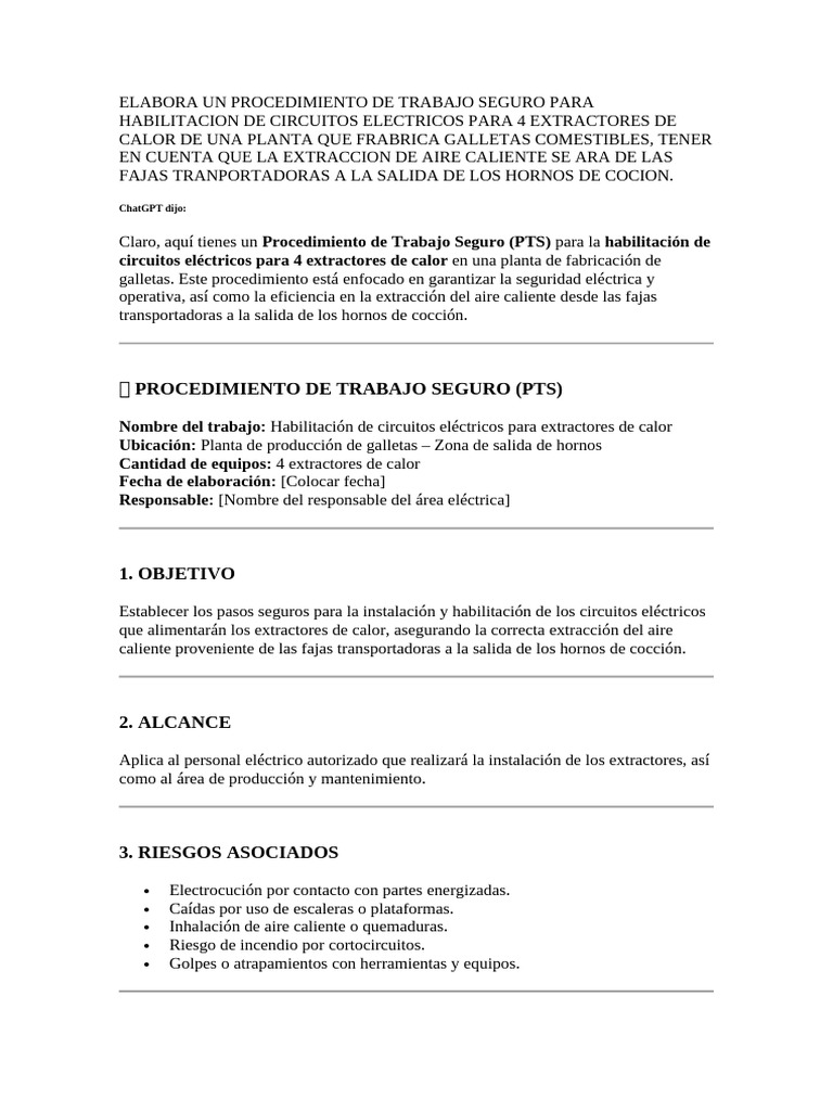 Procedimiento de Trabajo Seguro (PTS) | PDF | Aislador (Electricidad ...