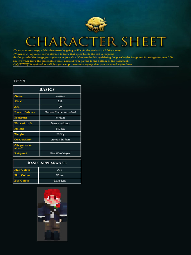 Oracle Character Sheet V2 Copy | PDF