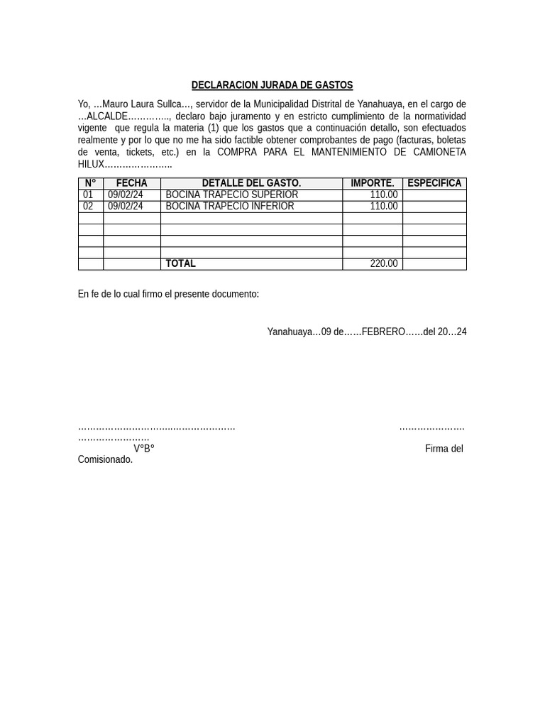 Formatos de Declaracion Jurada | PDF