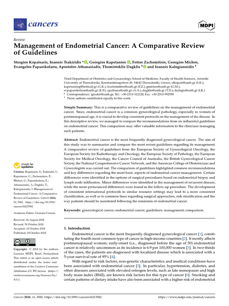 Management of Endometrial Cancer A Comparative Review of Guidelines ...