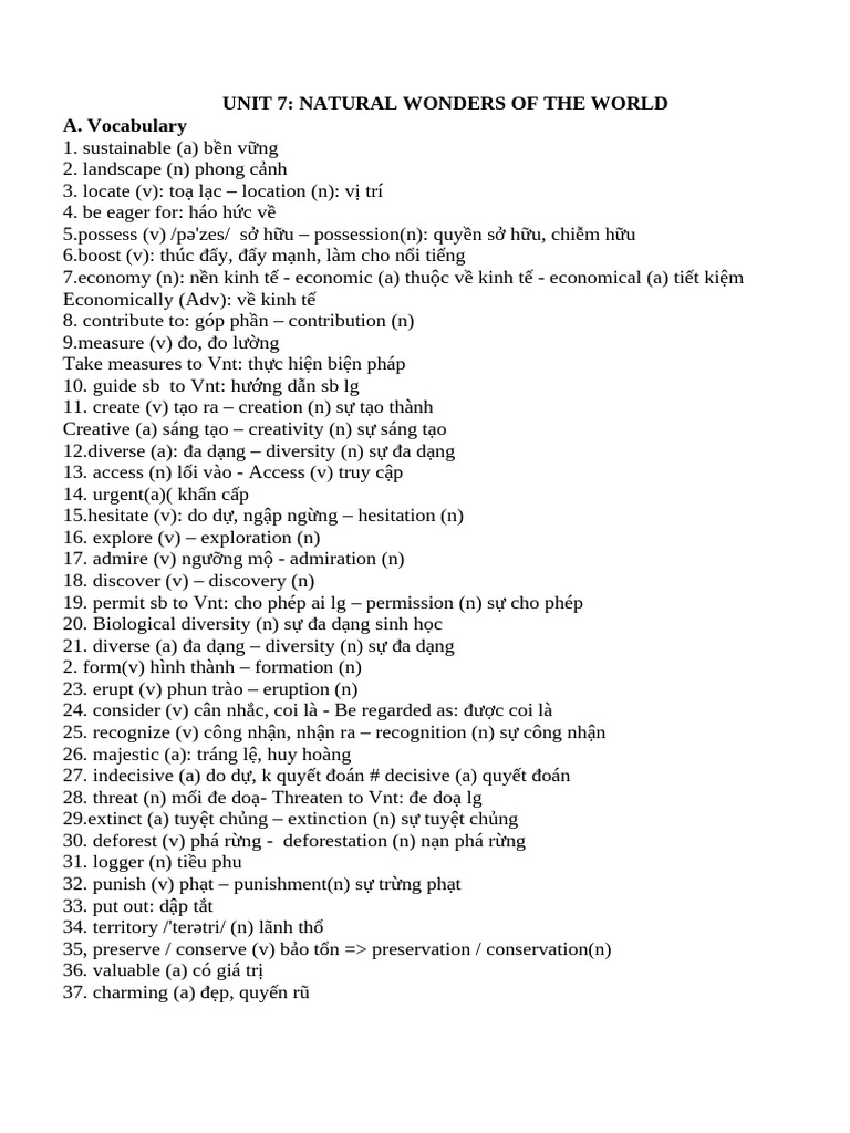 Unit 7 Vocabulary | PDF