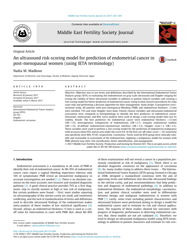 An Ultrasound Risk-Scoring Model For Prediction of Endometrial Cancer ...