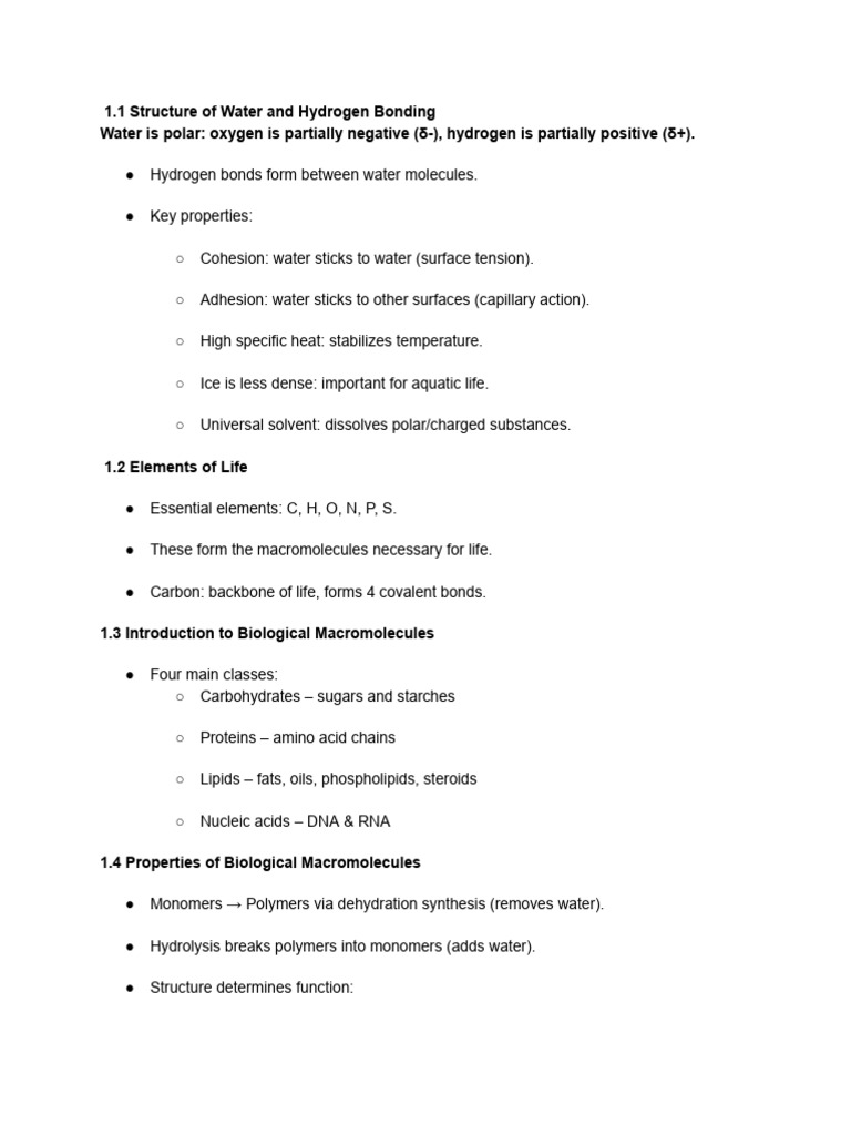 AP Bio Unit 1: Water & Macromolecules | PDF | Macromolecules | Proteins