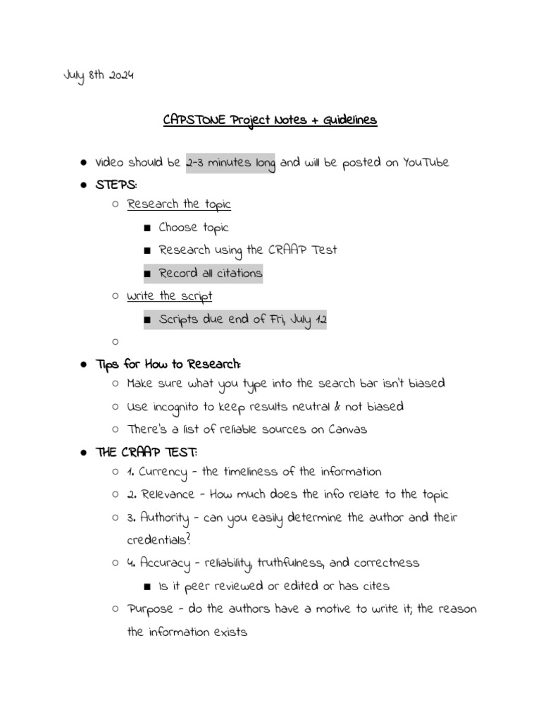 Capstone Project Video Guidelines | PDF