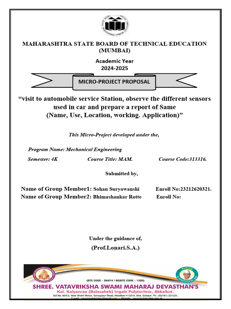 Micro-Project Proposal Final MAM Part A. (1) .Docx Part A (S.S.) | PDF | Car | Safety