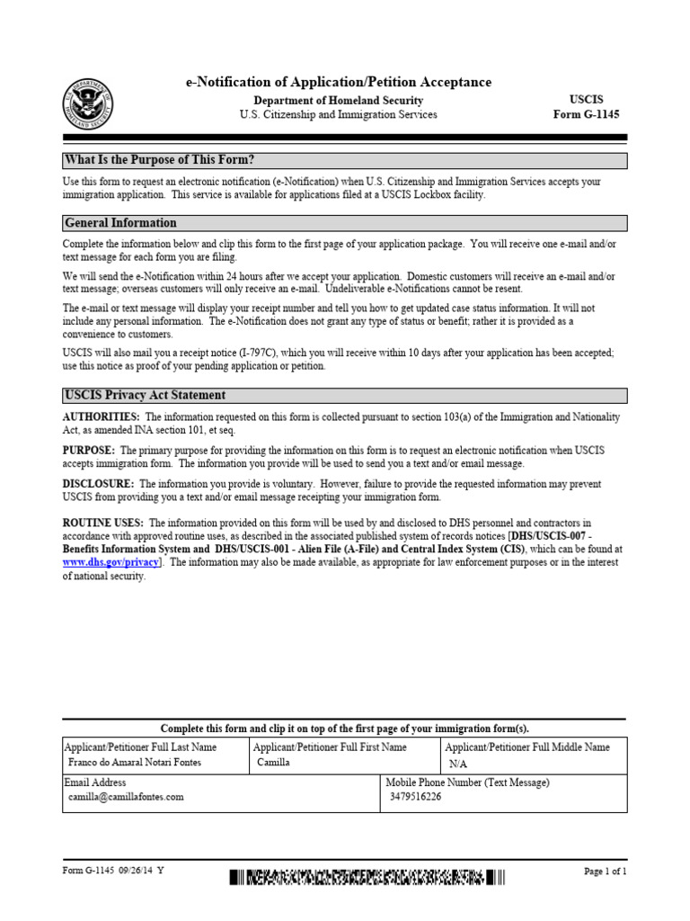 USCIS e-Notification Request Form | PDF | United States Citizenship And ...