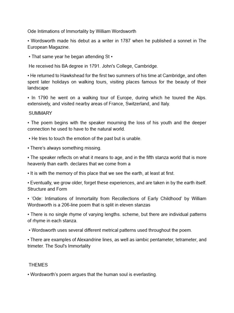 Ode Intimations of Immortality by William Wordsworth | PDF | Heaven | Soul